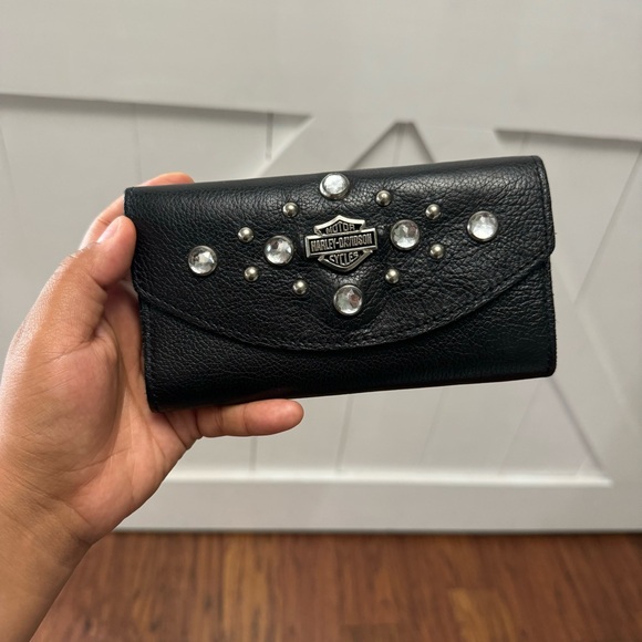Harley-Davidson | Bags | Harleydavidson Black Leather Studded Wallet ...